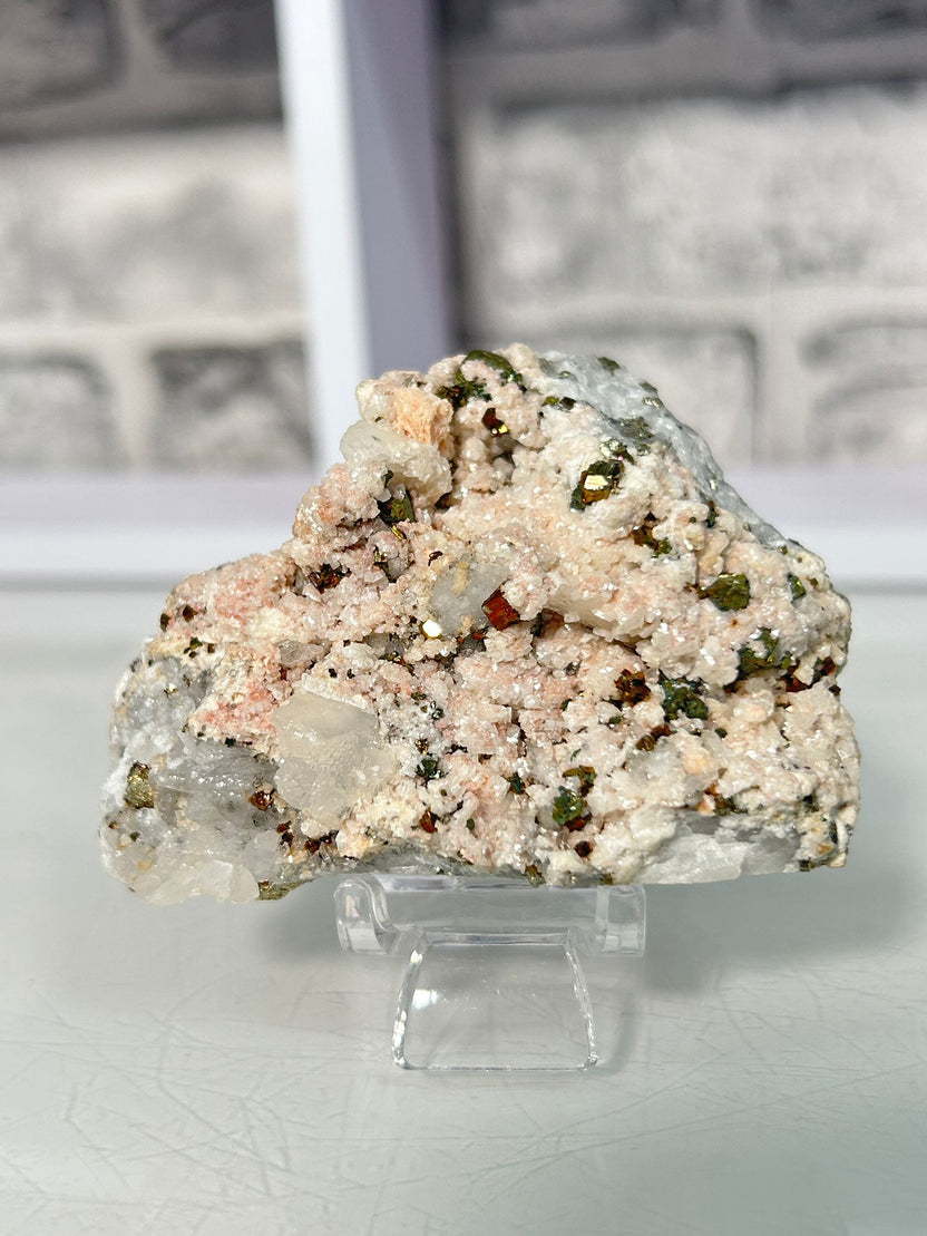Pink Dolomite on Quartz with Pyrite | Blue Moon Crystals – Blue-Moon